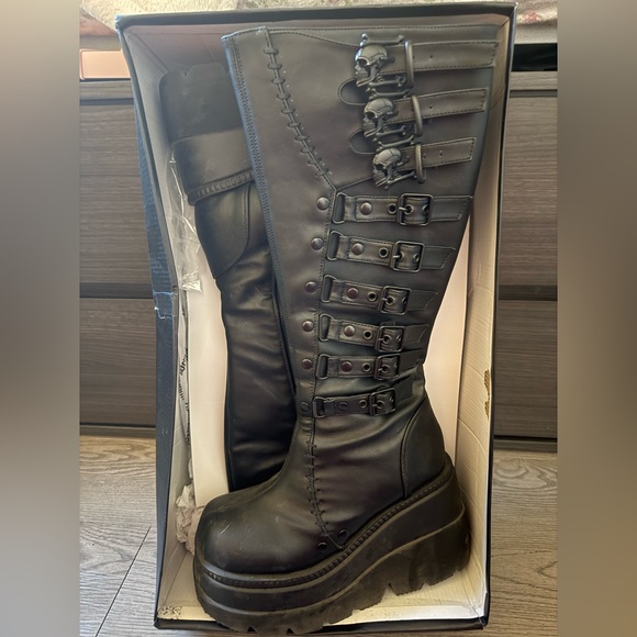 Demonia | Shoes | Demonia Black Combat Platform Boots With Buckles ...